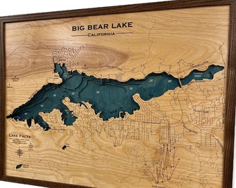 Wall Hangings Home & Living Waite Pond Wooden Lake Maps with Frame ...