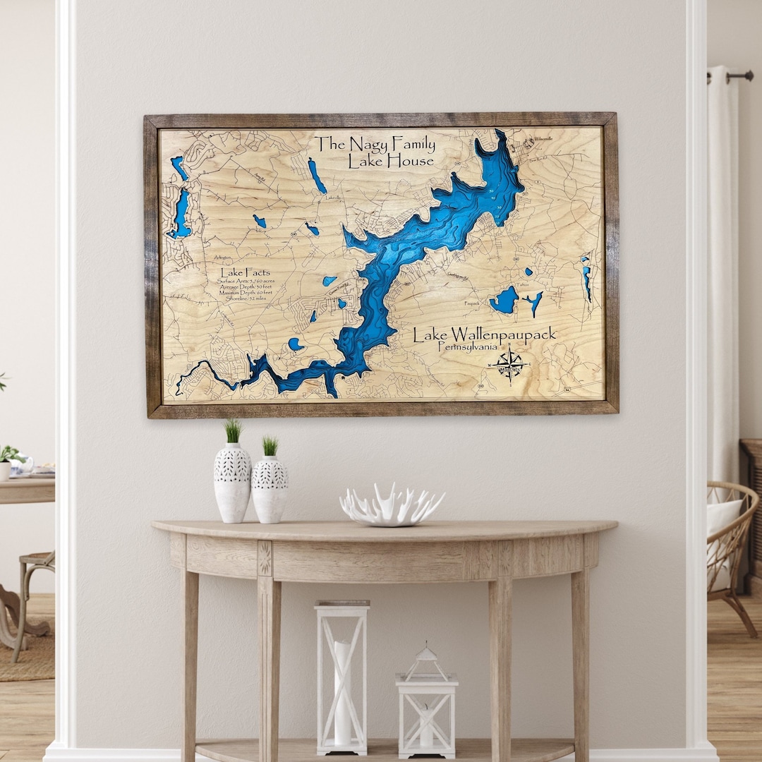 Lake Wallenpaupack | Custom Lake Map | Nautical Decor | Lake House ...
