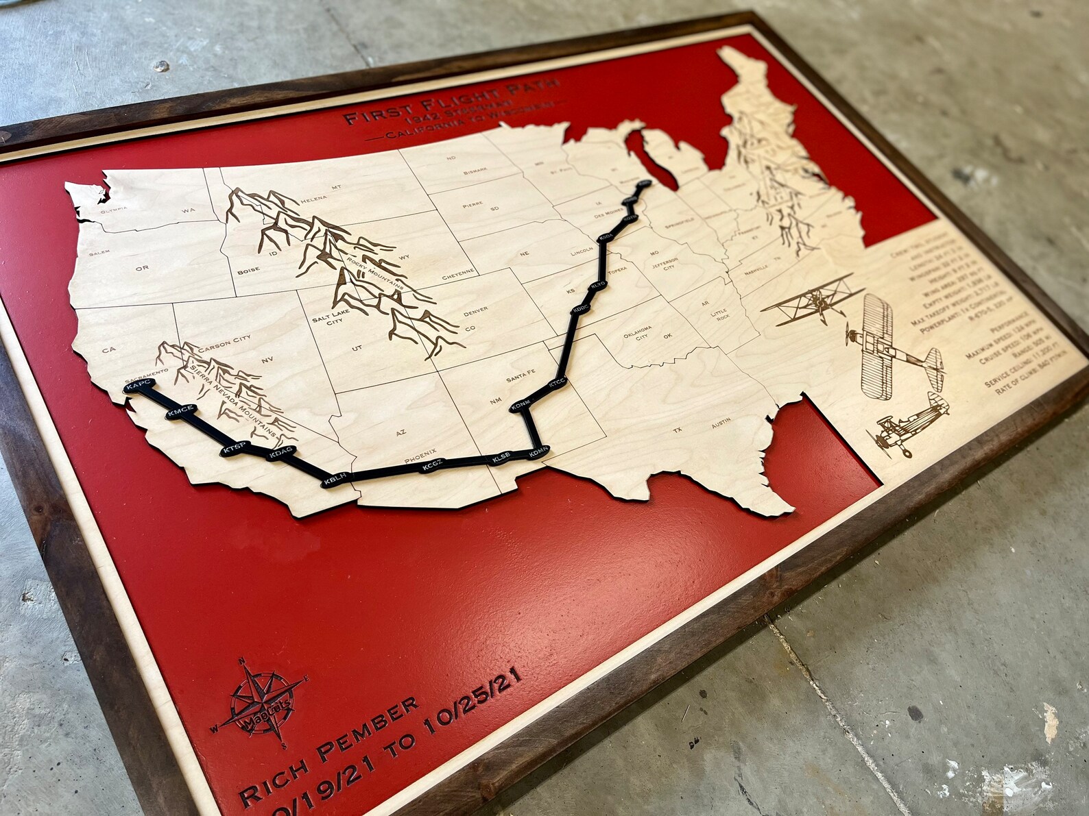 Custom First Flight Plan Map Custom Wood Map Lake House | Etsy