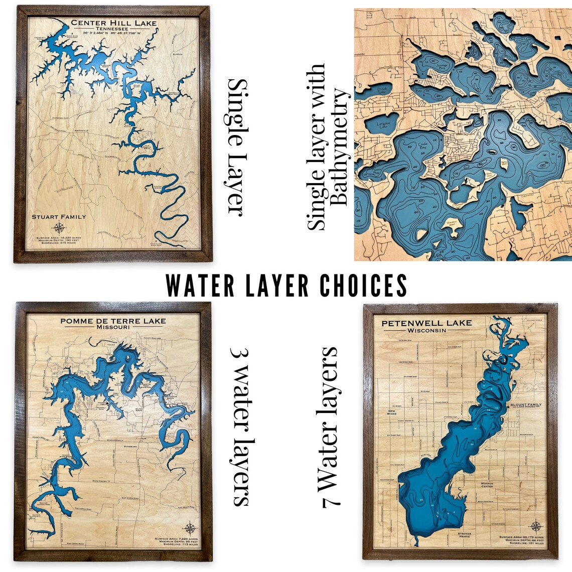 Oxbow Lake Custom Wood Map Depth Map Wood Map Gift Art - Etsy