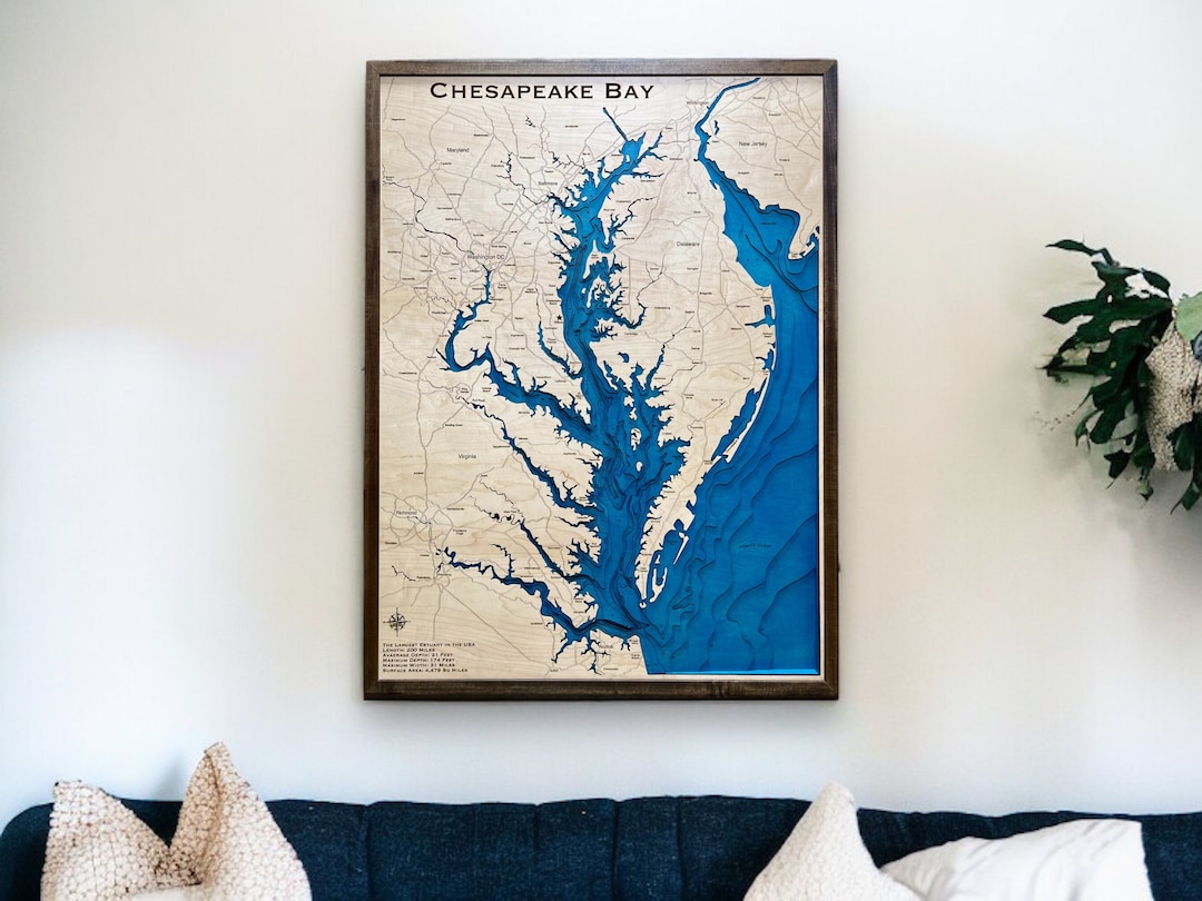 Chesapeake Bay Wall Art, 3d Custom Map | Nautical Decor | Lake House ...