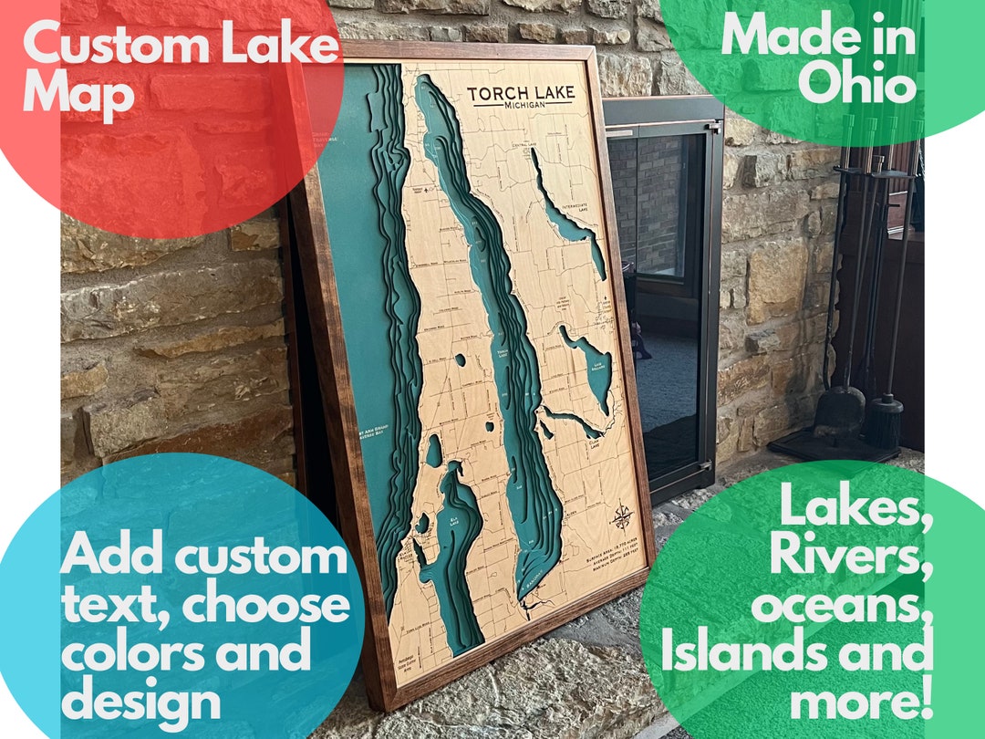 3D Wood Carved Lake Map, Any Lake Customized Wood Art, 3D Custom Lake ...
