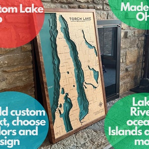 3D Wood Carved Lake Map, Any Lake Customized Wood Art, 3D Custom Lake ...