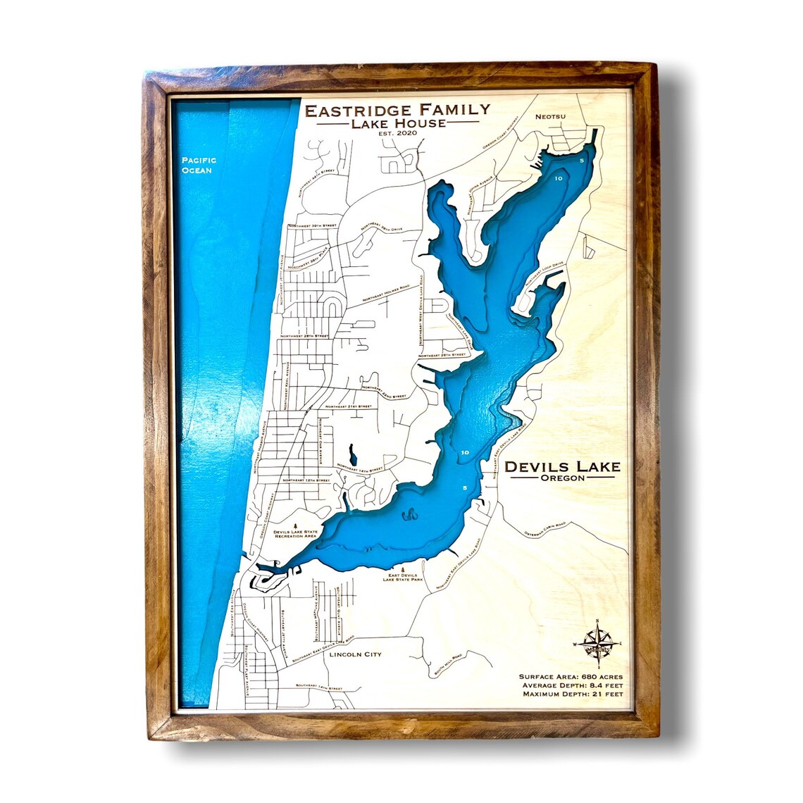 Devils Lake Custom Wood Map Depth Map Wood Map Gift Art | Etsy