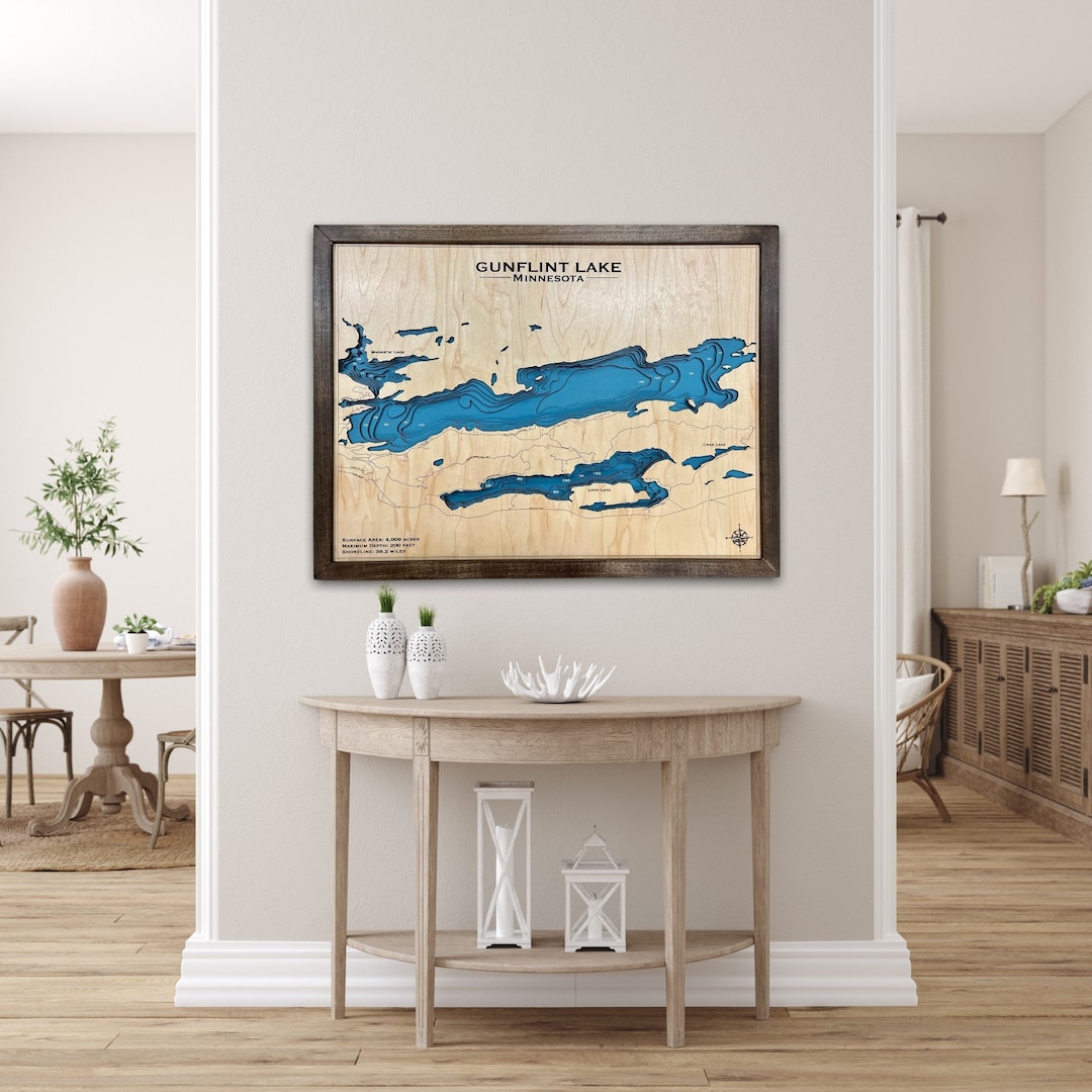 Gunflint Lake | Custom Lake Map | Nautical Decor | Lake House Decor ...