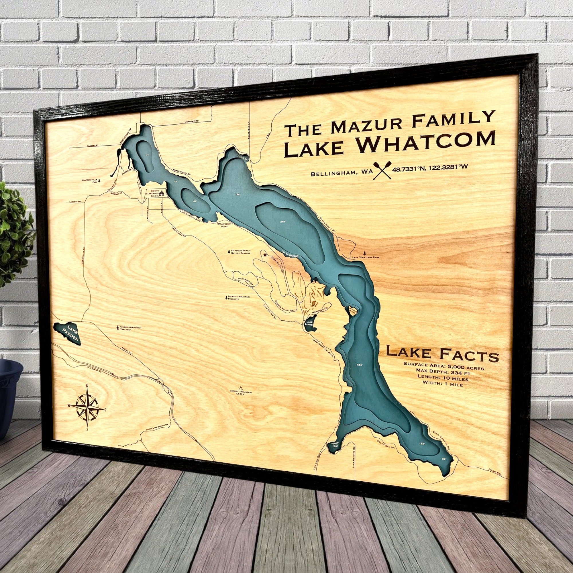 Lake Whatcom Custom Wood Map Lake House Decor Sign Custom | Etsy
