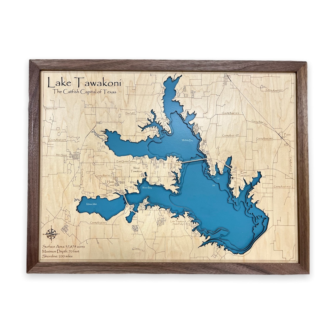 Lake Tawakoni Custom Lake Map Nautical Decor Lake House - Etsy