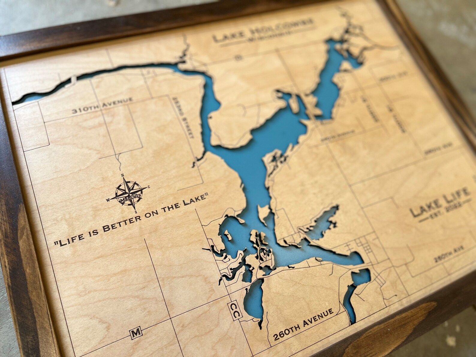 Lake Holcombe Lake House Decorcustom Wood Map Depth Map - Etsy