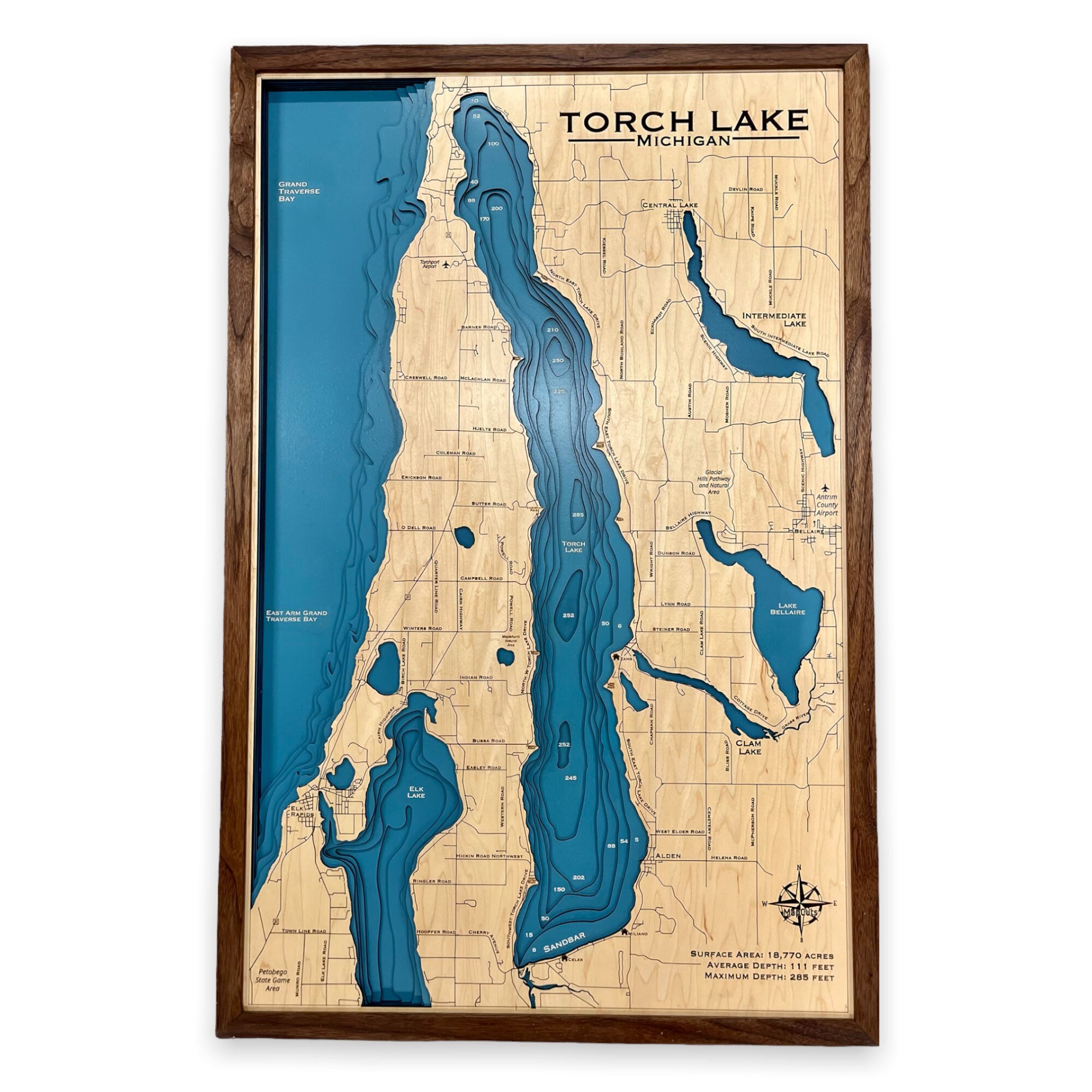 Torch Lake Michigan Custom 3D Wood Map Lake House Decor - Etsy