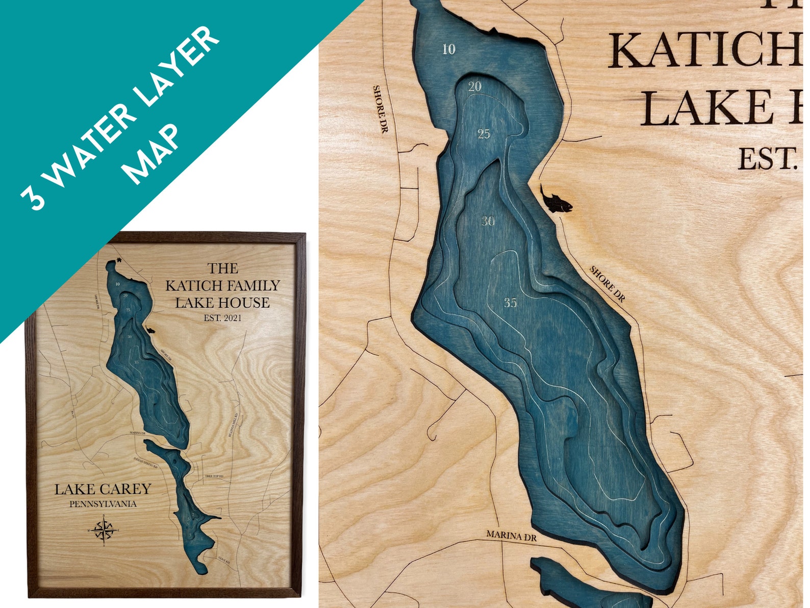 Washburn Lake Custom Wood Map Lake House Decor Lake Map | Etsy