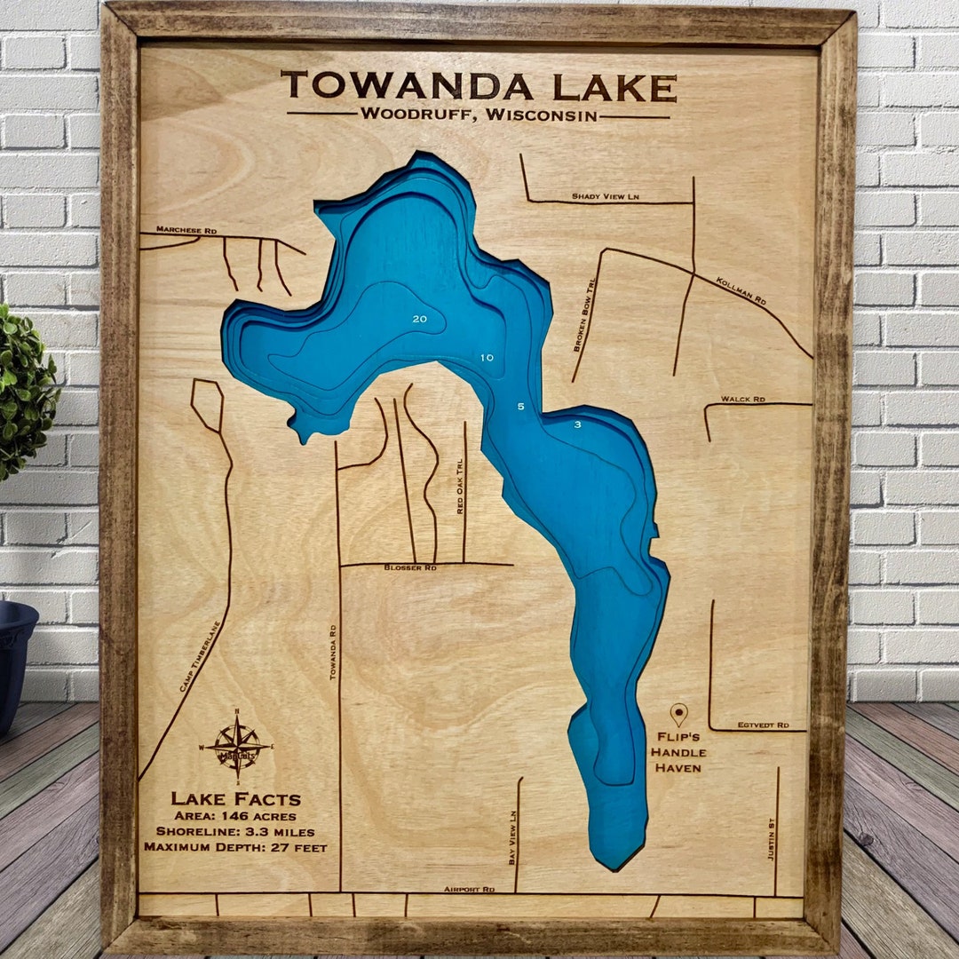 Towanda Lake, Choose Your Custom Design, Custom Wood Map, Lake House ...