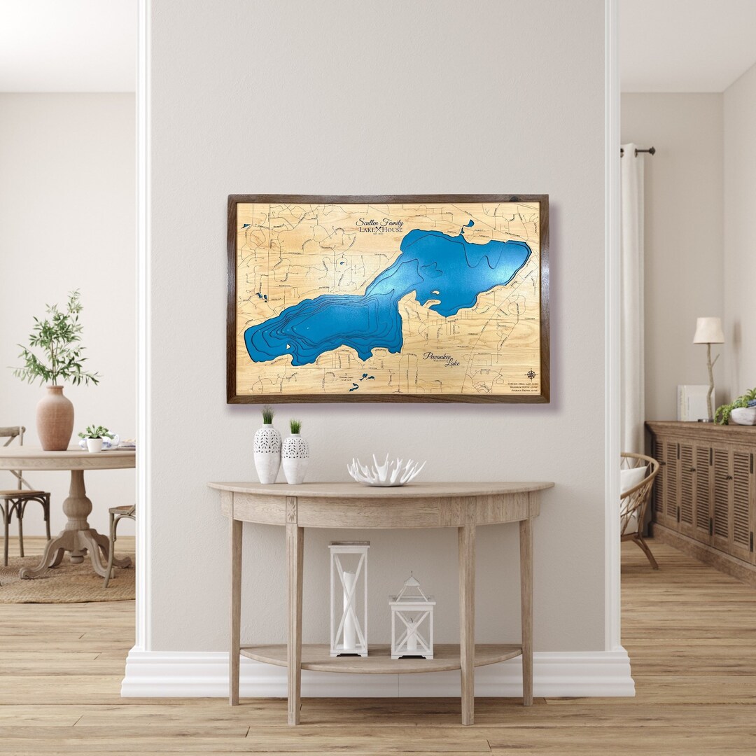 Pewaukee Lake, Wisconsin, Custom Wood Map, Choose Your Design, Lake ...