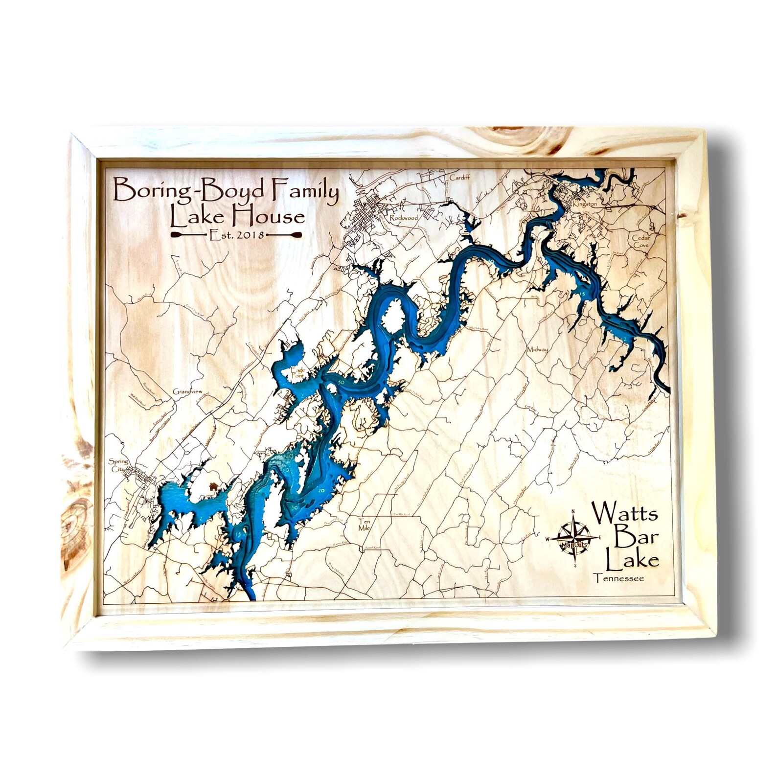 Watts Bar Lake Custom Wood Map Depth Map Wood Map Gift - Etsy