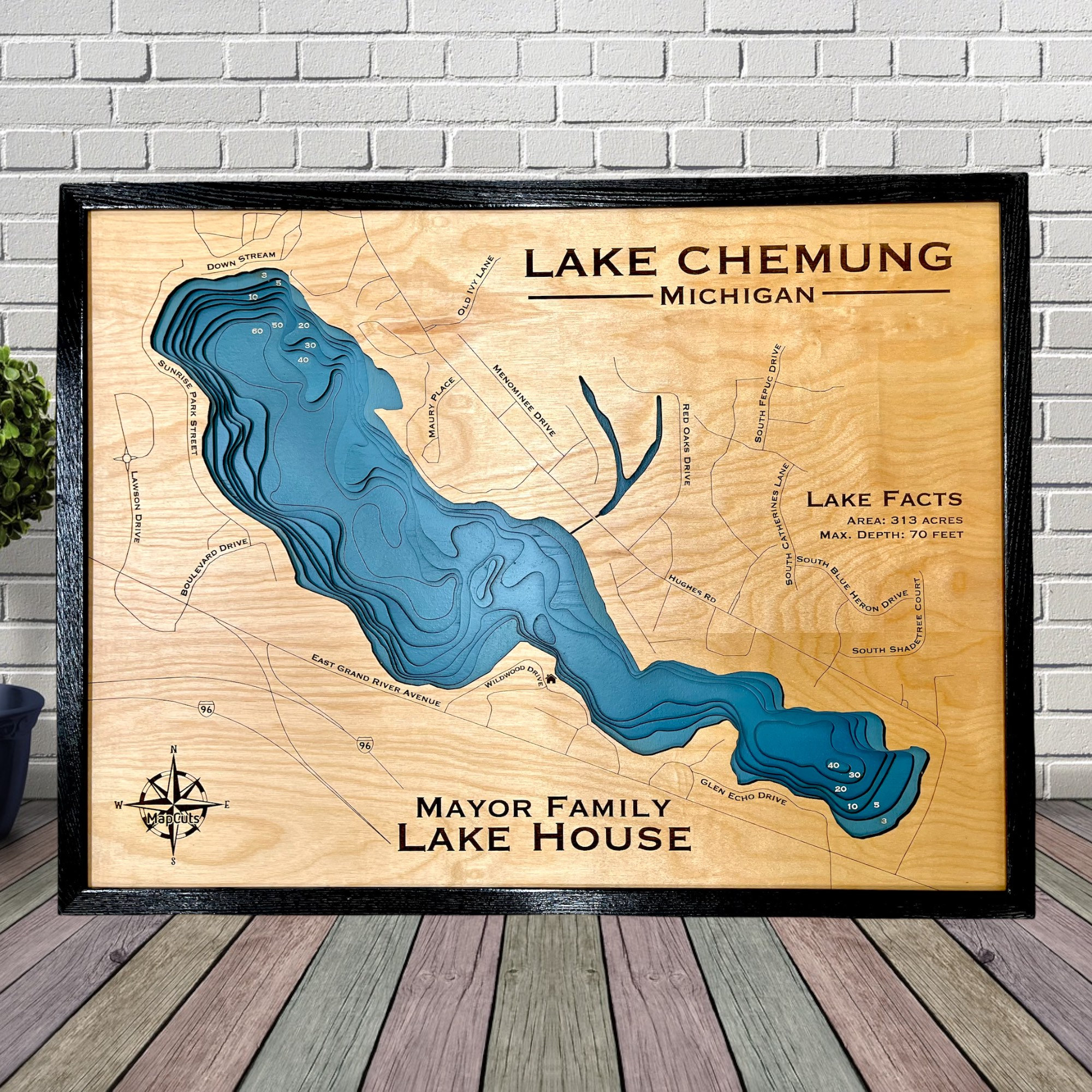 Lake Chemung Custom Wood Map Lake House Decor Lake Map | Etsy