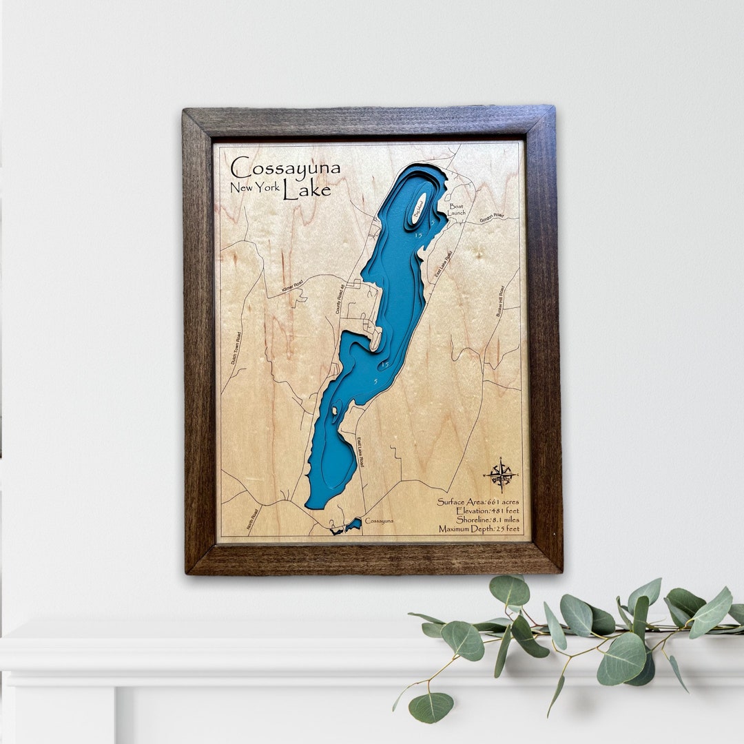Cossayuna Lake | Custom Lake Map | Nautical Decor | Lake House Decor ...