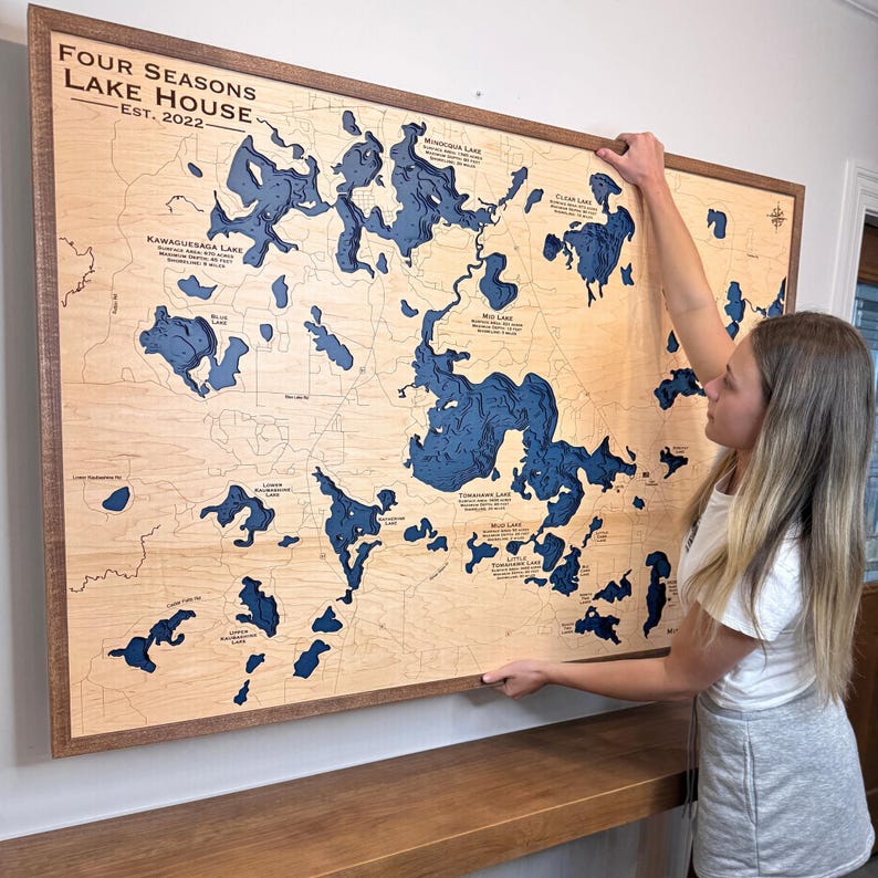 Custom 3D Wood Lake Map - Any Location - Lake House Decor - Etsy