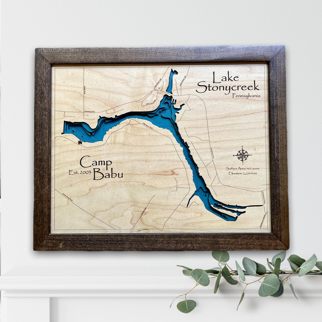 Lake Stonycreek | Custom Lake Map | Nautical Decor | Lake House Decor ...