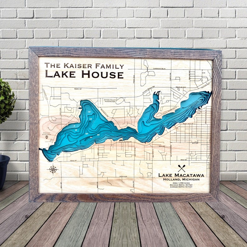Lake Macatawa Custom Wood Map Lake House Decor Sign Custom - Etsy