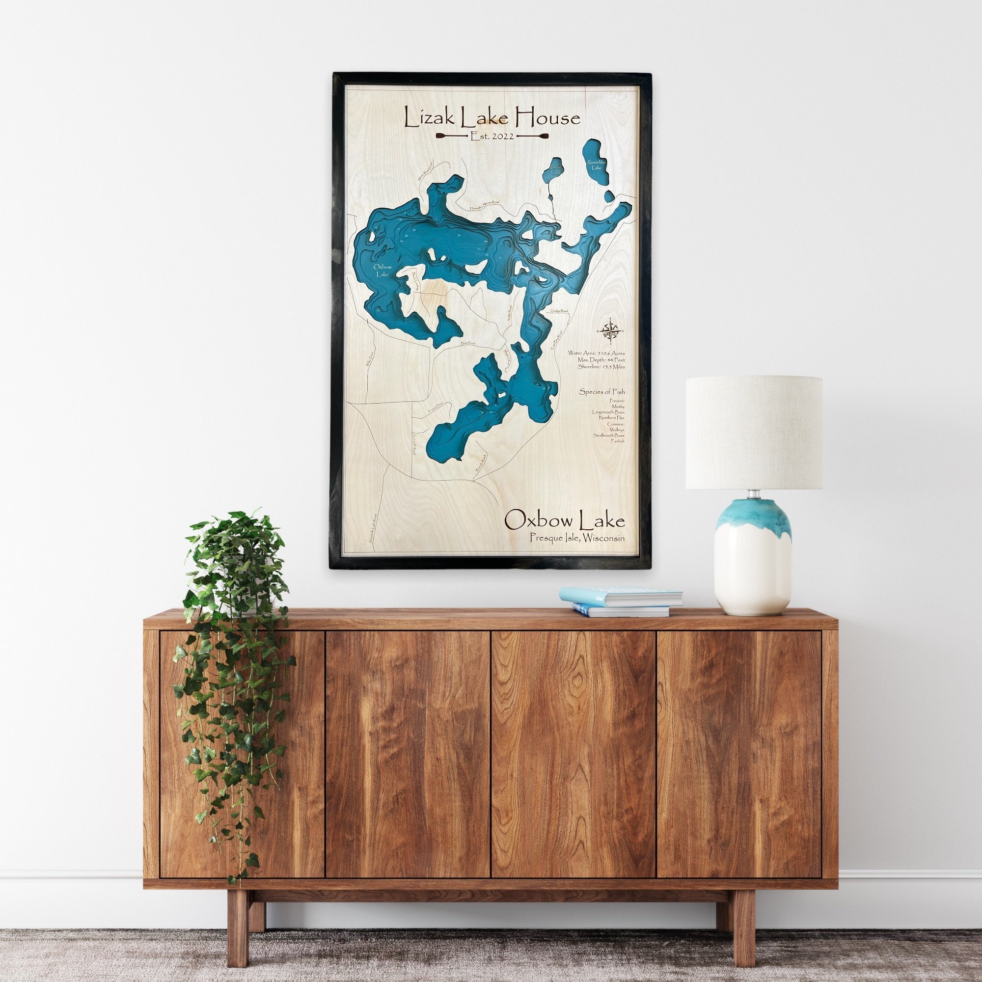 Oxbow Lake Custom Wood Map Depth Map Wood Map Gift Art | Etsy