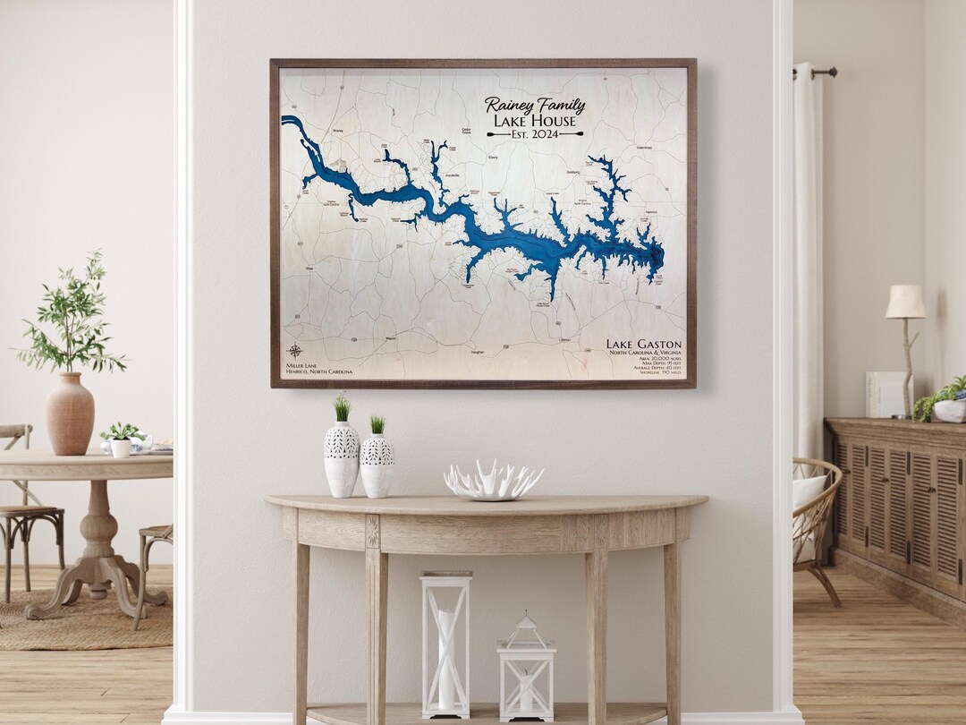 Lake Gaston Custom 3d Wood Map, Lake House Decor, Lake Map, Wood Lake ...