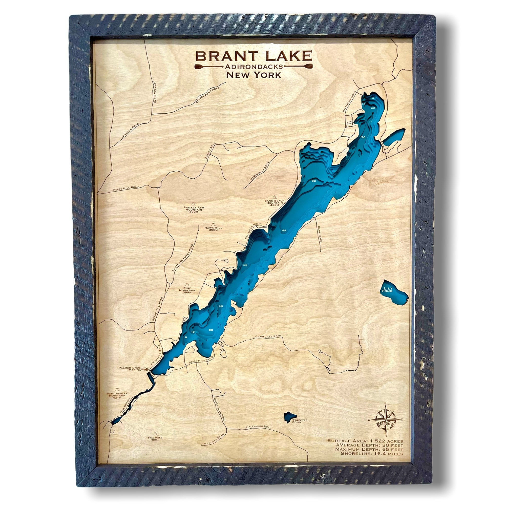 Brant Lake Custom Wood Map Depth Map Wood Map Gift Art - Etsy