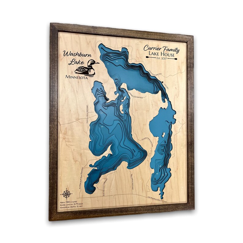 Washburn Lake Custom Wood Map Lake House Decor Lake Map - Etsy