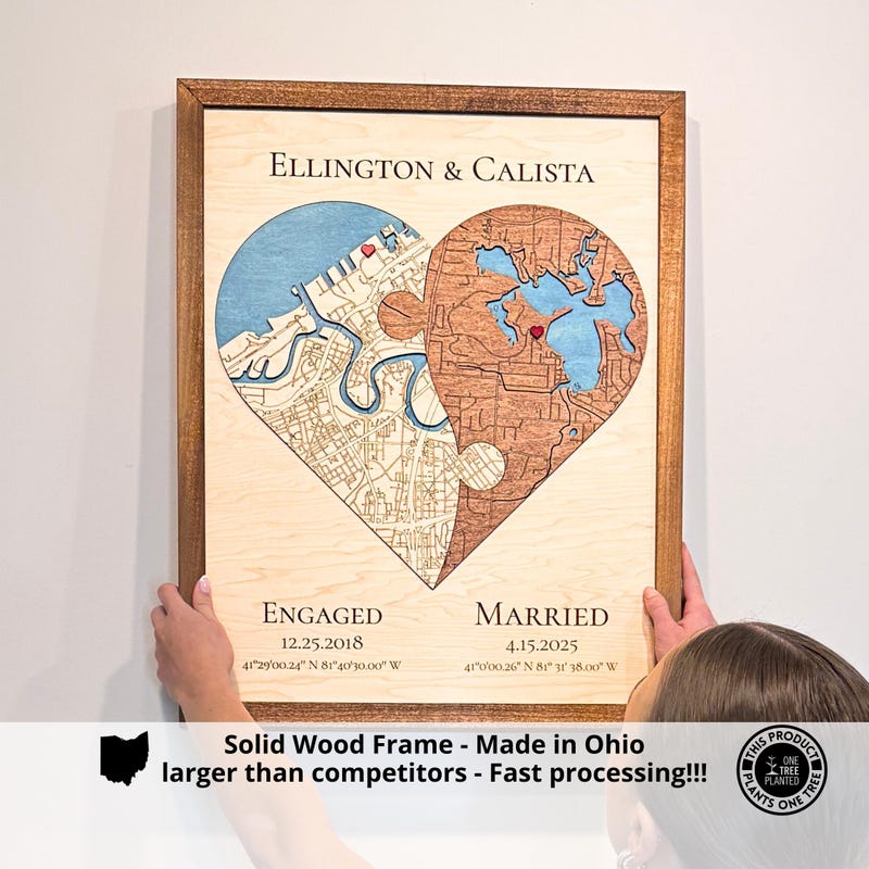 Couples Heart Map Wooden - Etsy
