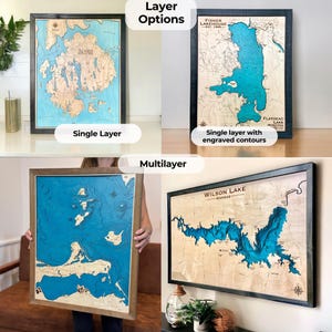 Personalized Wood Lake Map, Custom Wood Map, Lake House Decor, Father's ...