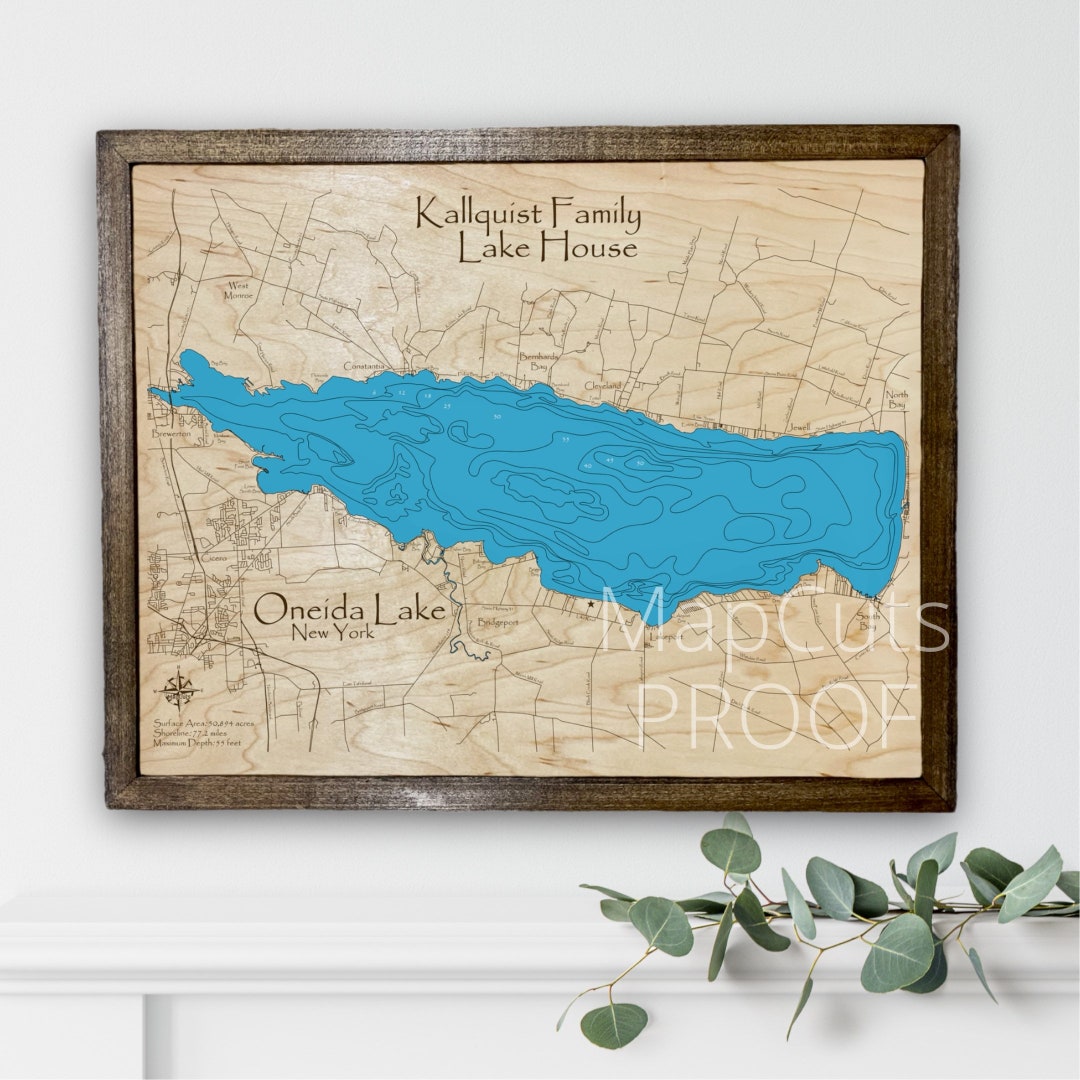 Oneida Lake Map, Wood Charts, Custom Lake Map, Nautical Decor, Lake ...