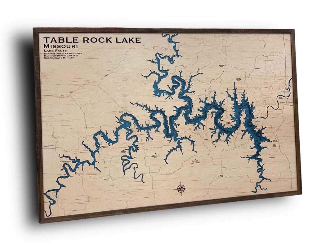Table Rock Lake, Missouri Lake House Decor, Lake Map, Wood Lake Map ...