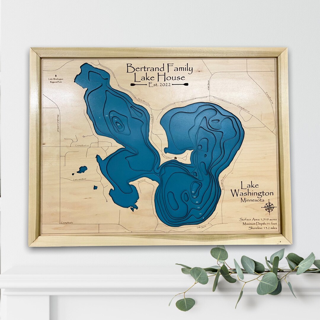Lake Washington | Custom Lake Map | Nautical Decor | Lake House Decor ...