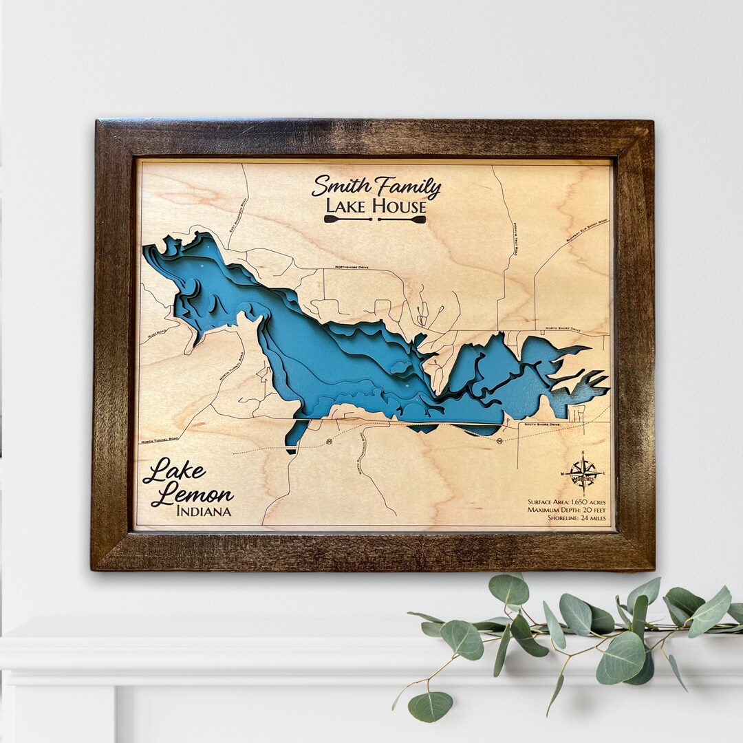 Lake Lemon | Custom Lake Map | Nautical Decor | Lake House Decor ...
