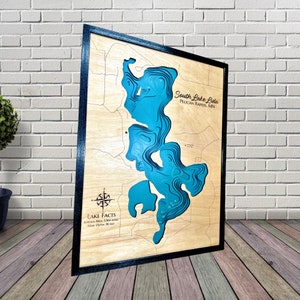 South Lake Lida, Custom Wood Map, Lake House Decor, Lake Map, Wood Lake ...