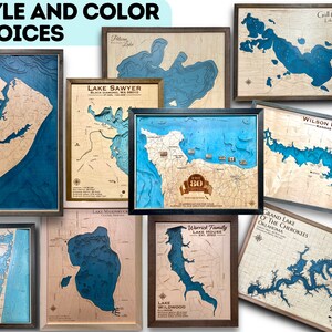 Lake Holcombe, Lake House Decor,custom Wood Map, Depth Map, Wood Map ...