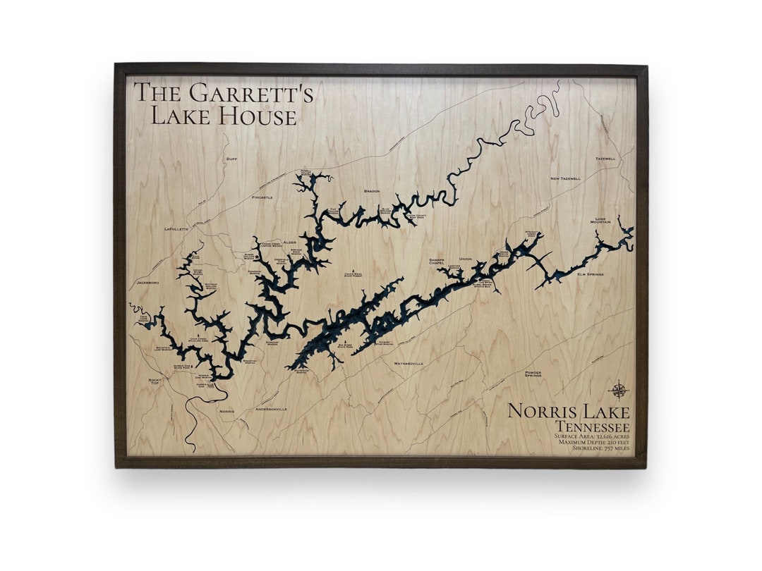 Norris Lake | Custom Lake Map | Nautical Decor | Lake House Decor ...