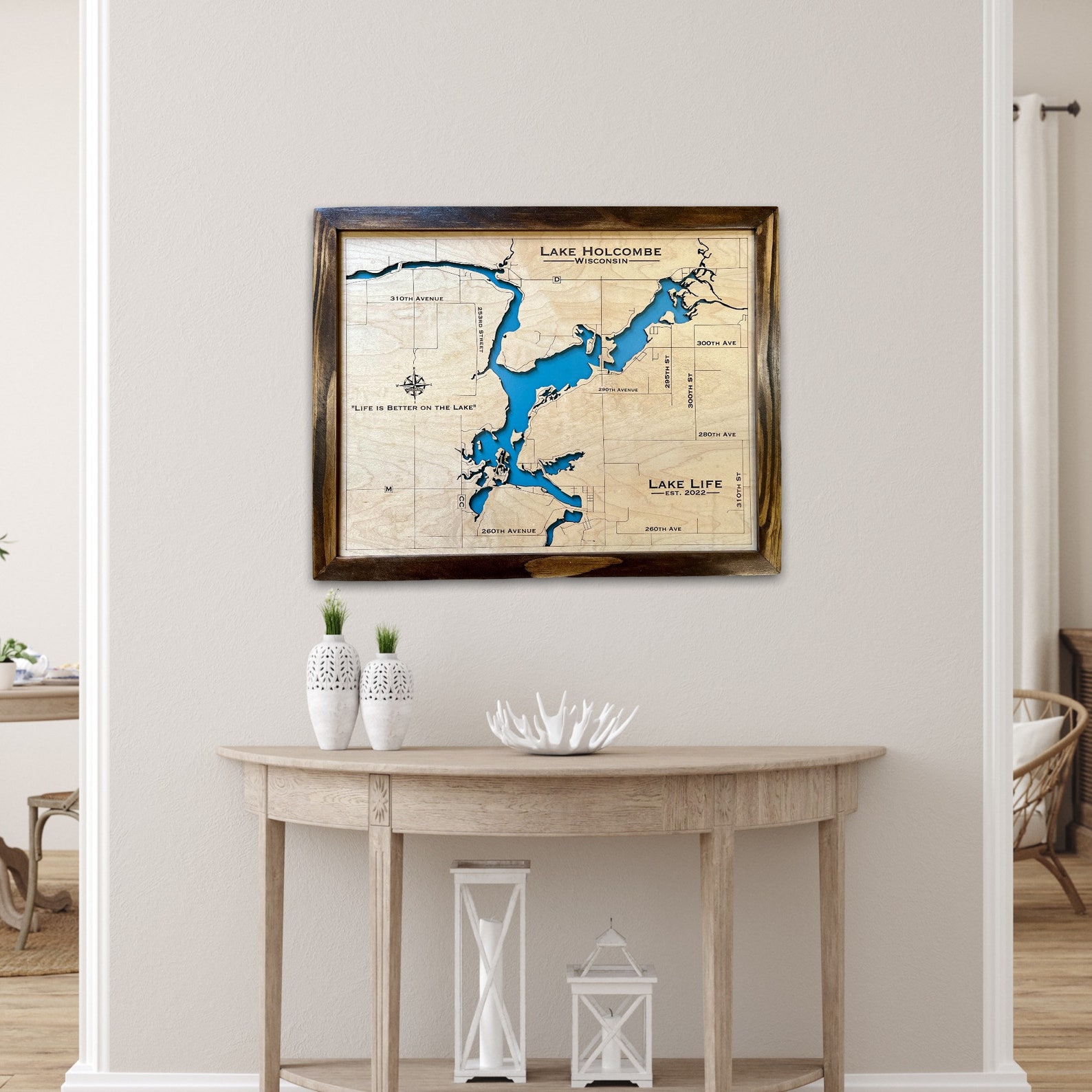 Lake Holcombe Lake House Decorcustom Wood Map Depth Map - Etsy