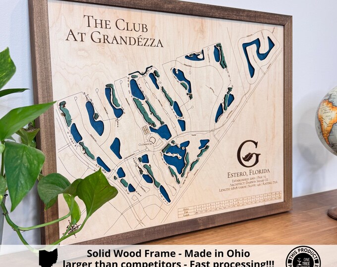 Golf Course Custom Map Laser Engraved Sign, Wooden Engraved Golf Course ...