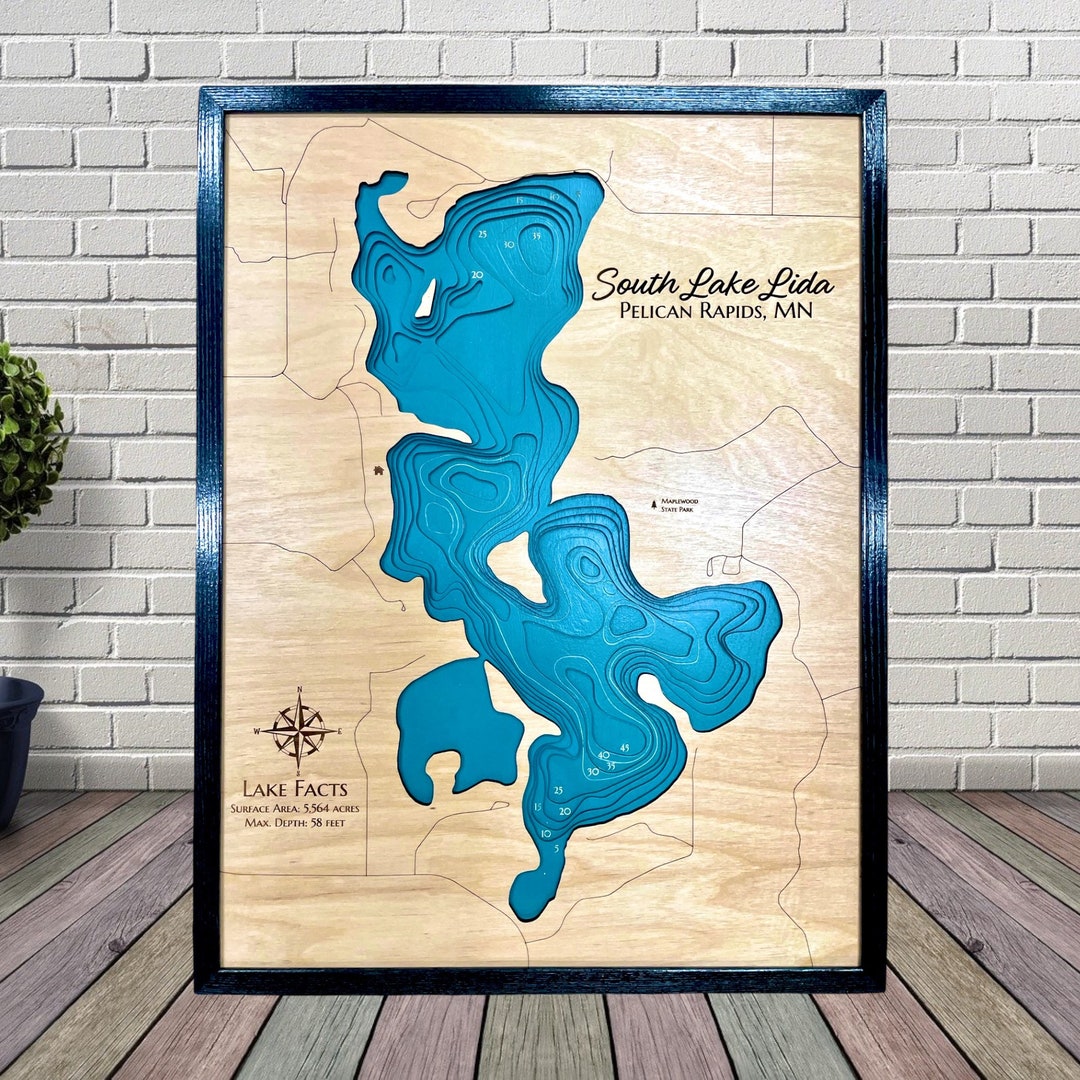 South Lake Lida, Custom Wood Map, Lake House Decor, Lake Map, Wood Lake ...
