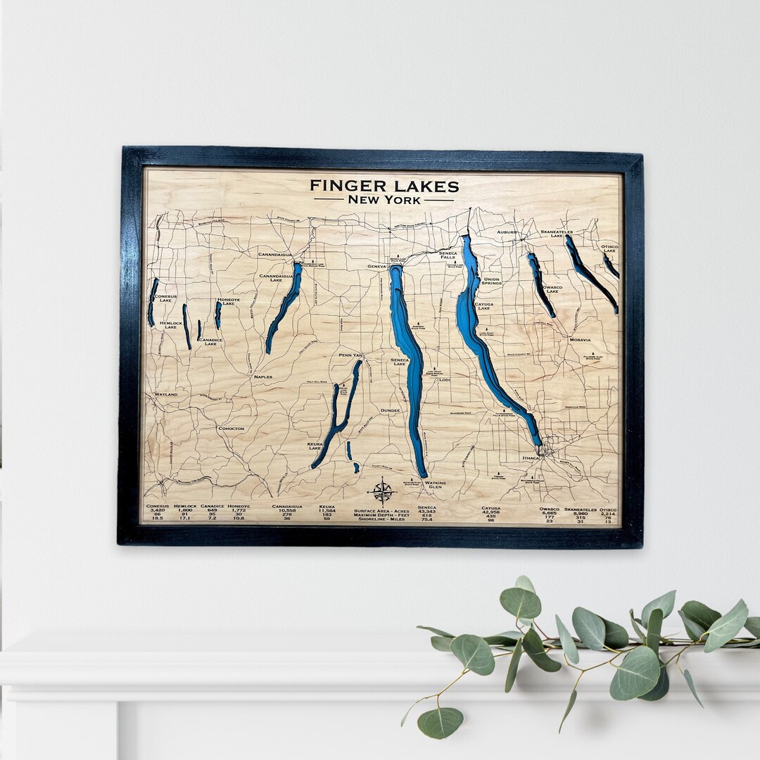 Finger Lakes | Custom Lake Map | Nautical Decor | Lake House Decor ...