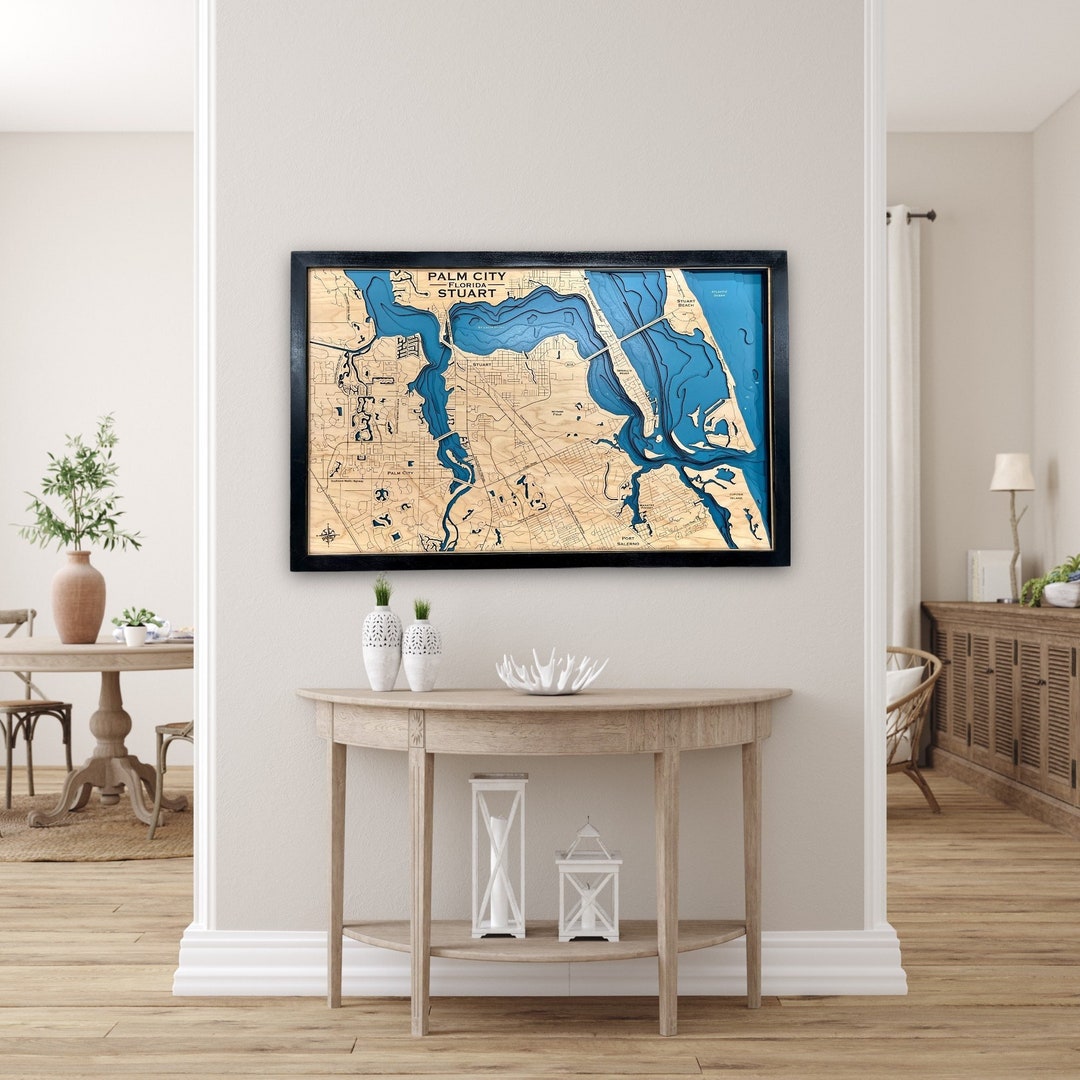Palm City Custom 3D Coastal Map: Nautical Decor Custom 3d Wood Map ...