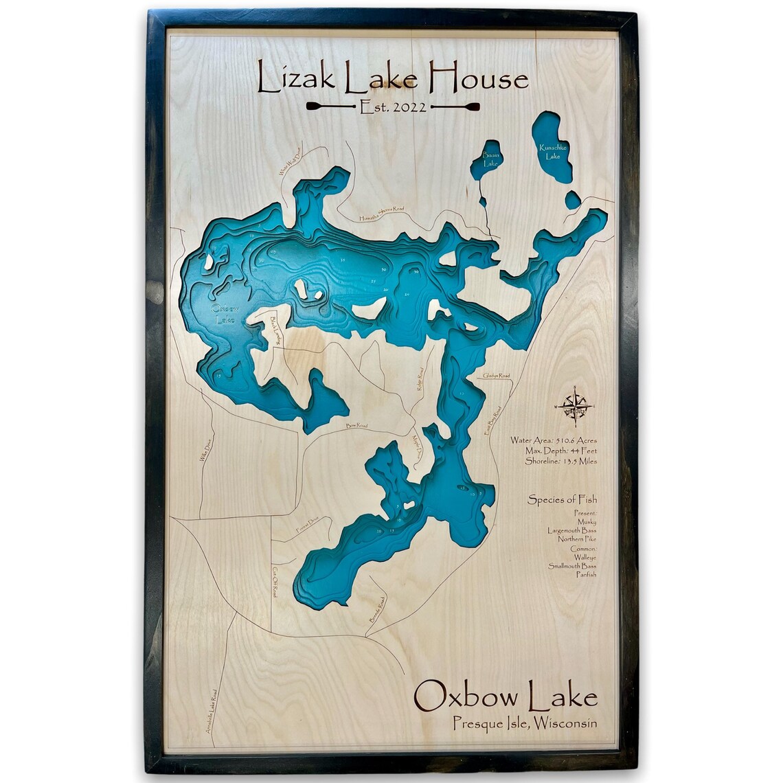Oxbow Lake Custom Wood Map Depth Map Wood Map Gift Art - Etsy