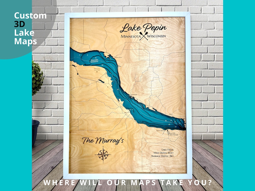 Lake Pepin Minnisota Wisconsin, Custom Wood Map, Lake House Decor, Lake ...