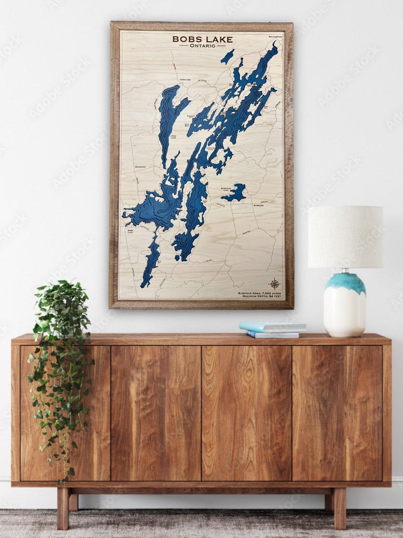 Bobs Lake 3D Map, Custom 3d Wood Map, Lake House Decor, Lake Map, Wood ...