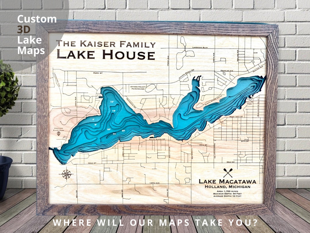 Lake Macatawa, Custom Wood Map, Lake House Decor, Sign, Custom Lake Map ...