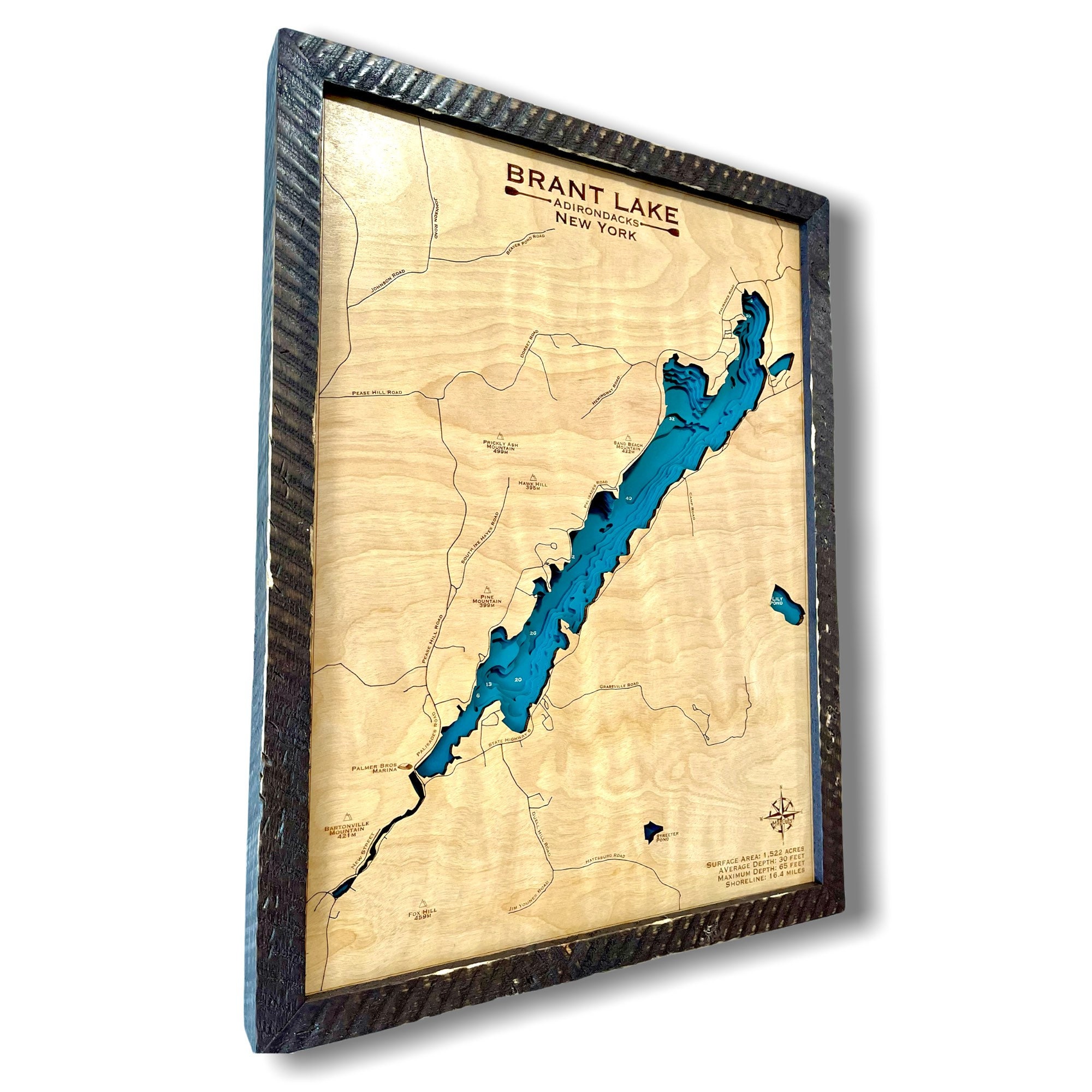 Brant Lake Custom Wood Map Depth Map Wood Map Gift Art - Etsy