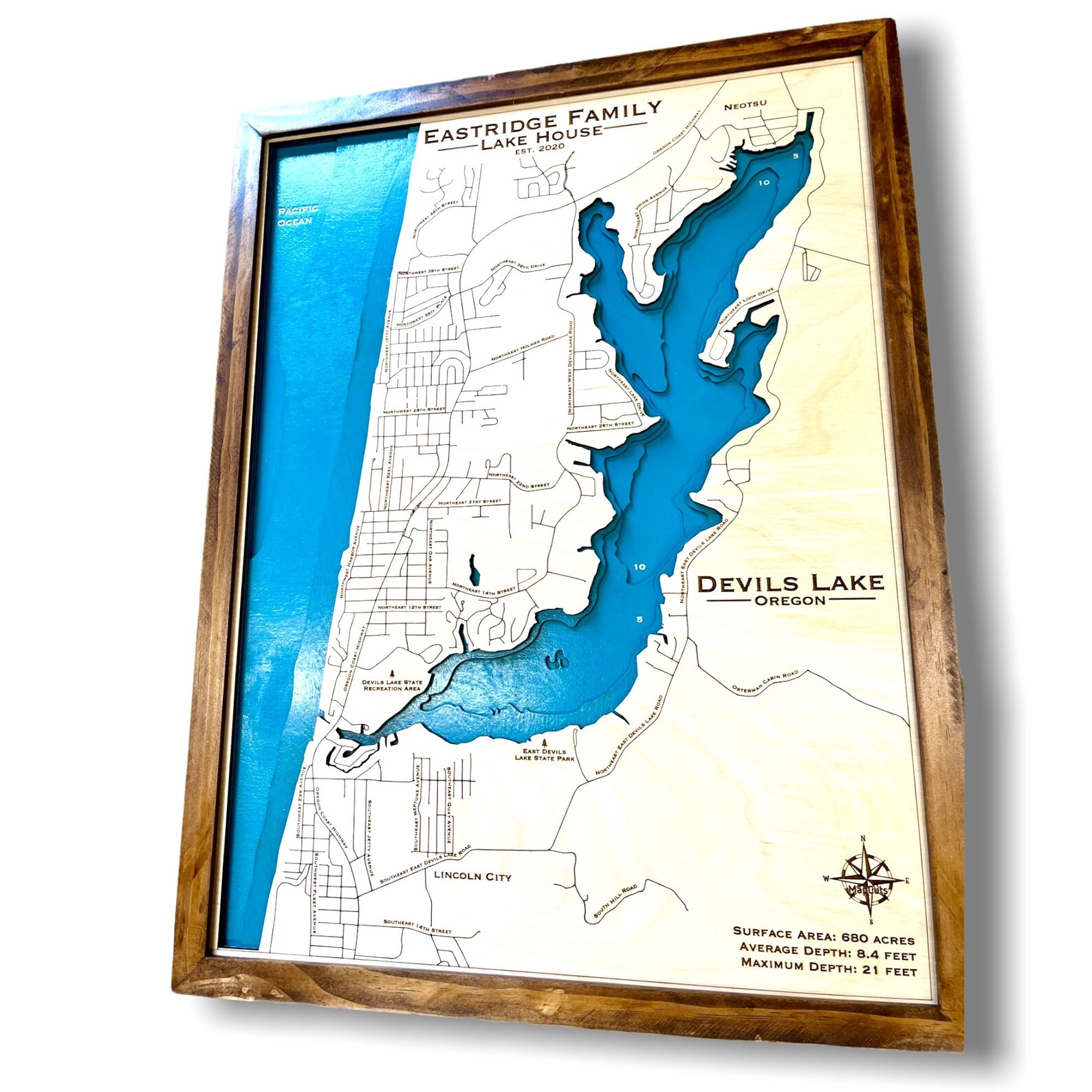 Devils Lake Custom Wood Map Depth Map Wood Map Gift Art | Etsy