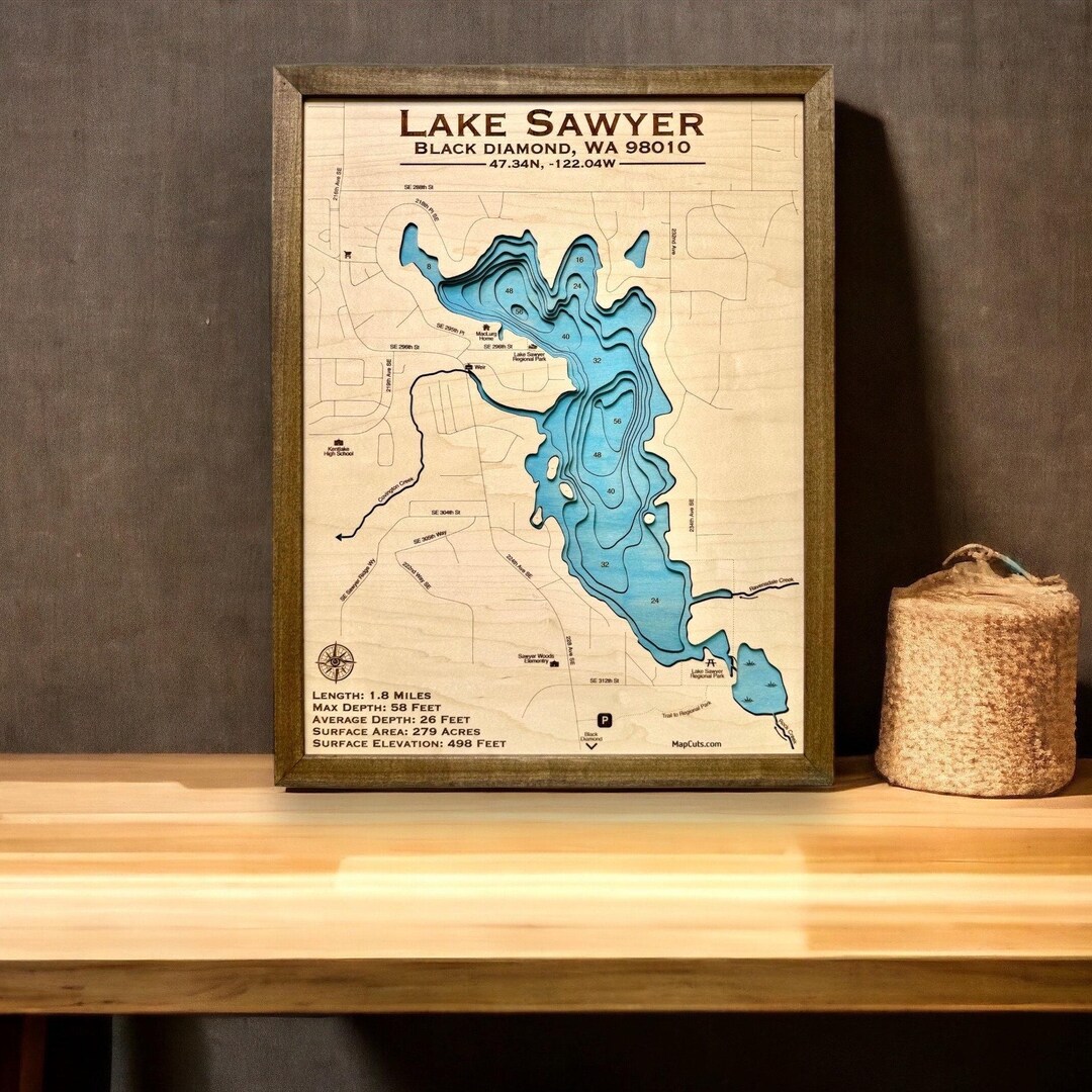 3D Wooden Lake Map: Custom Lake House Decor - Etsy