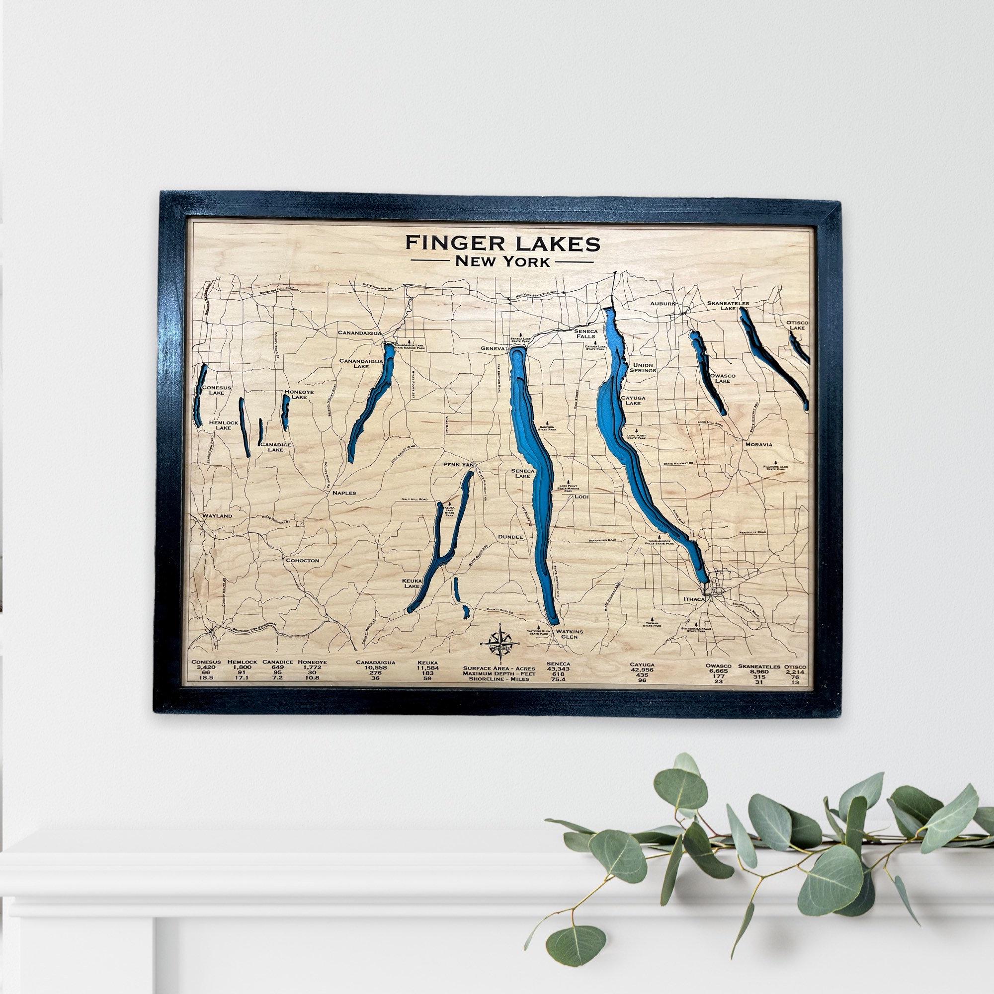 Finger Lakes | Custom Lake Map | Nautical Decor | Lake House Decor ...
