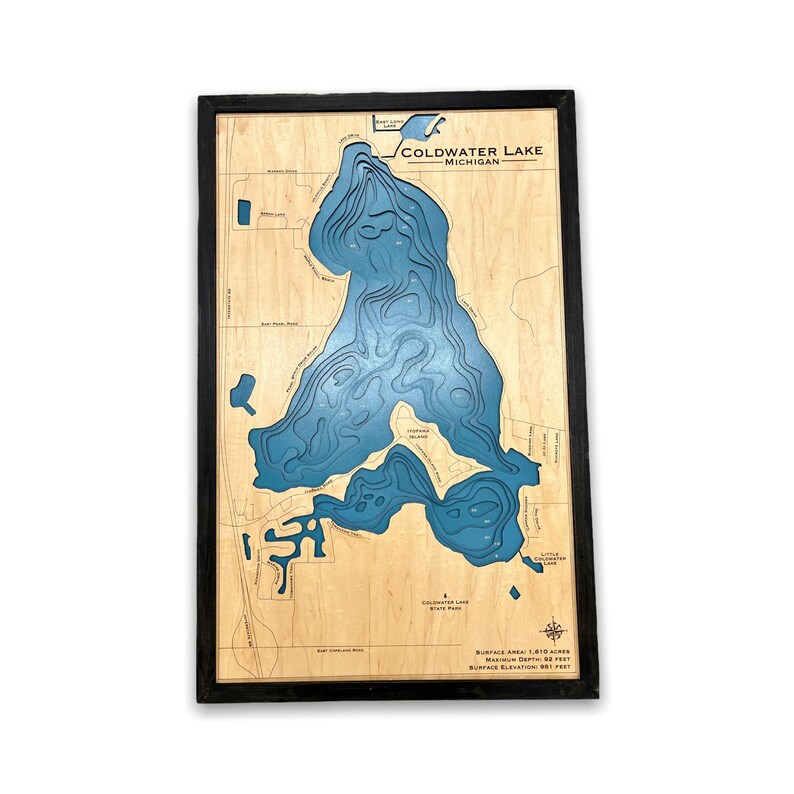 Coldwater Lake Michigan Custom Lake Map Custom Map Etsy