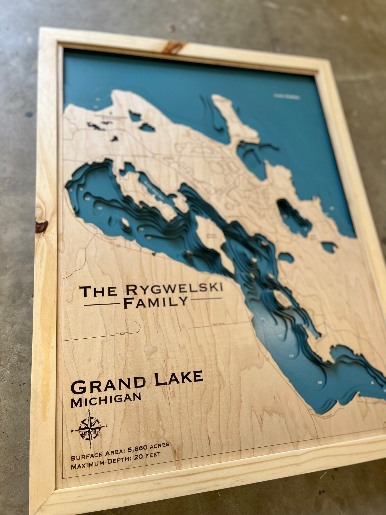 Grand Lake Michigan Custom Wood Map Lake House Decor Lake - Etsy